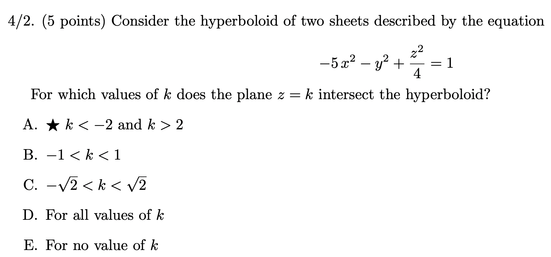 Solved 4 2 5 Points Consider The Hyperboloid Of Two