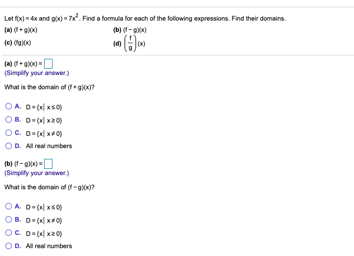 Solved Let F x 4x And G x 7x2 Find A Formula For Each Chegg
