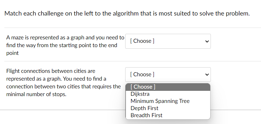 Solved Match each challenge on the left to the algorithm | Chegg.com