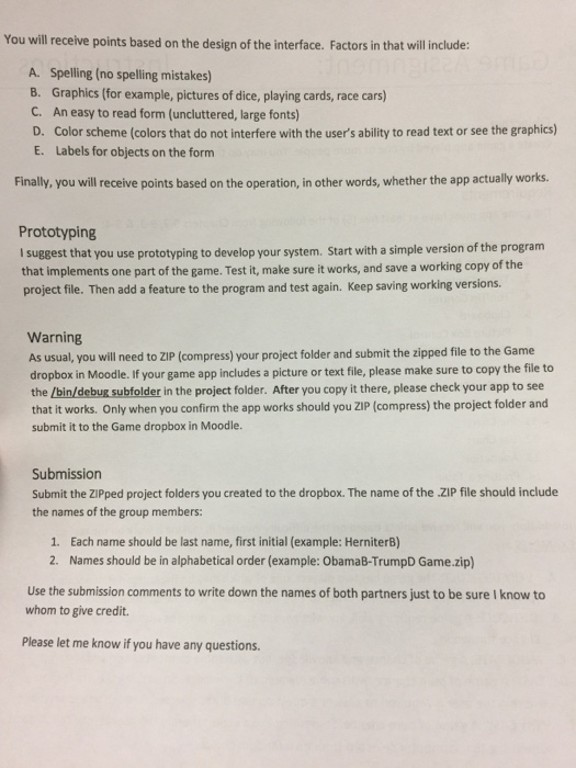 Game Assignment: Instructions Objective Create a game | Chegg.com