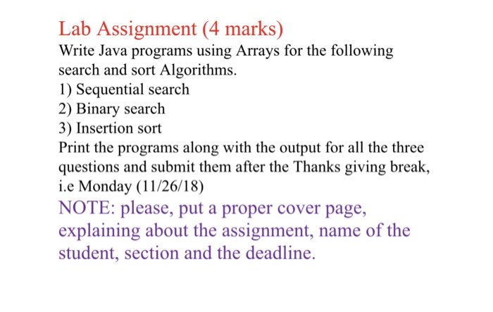 Solved Lab Assignment (4 marks) Write Java programs using | Chegg.com