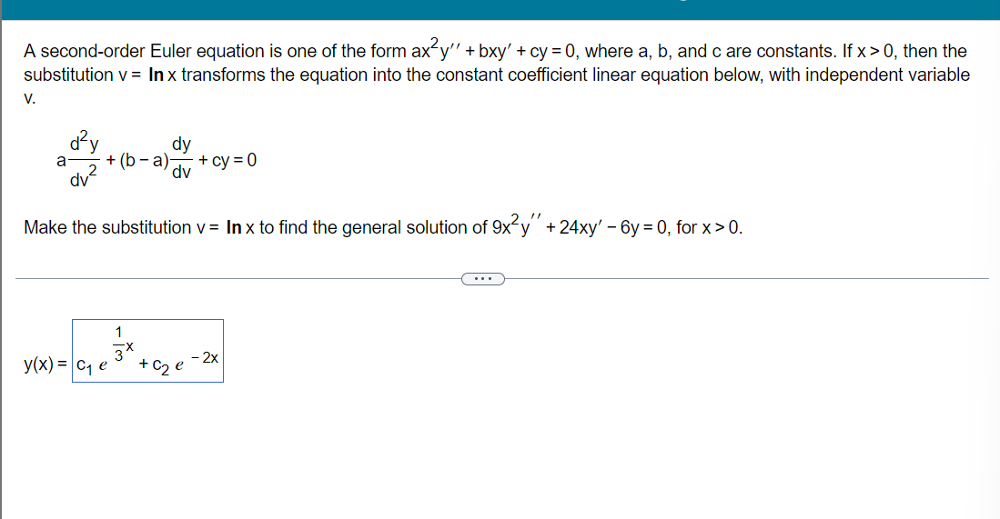 Solved A Second Order Euler Equation Is One Of The Form
