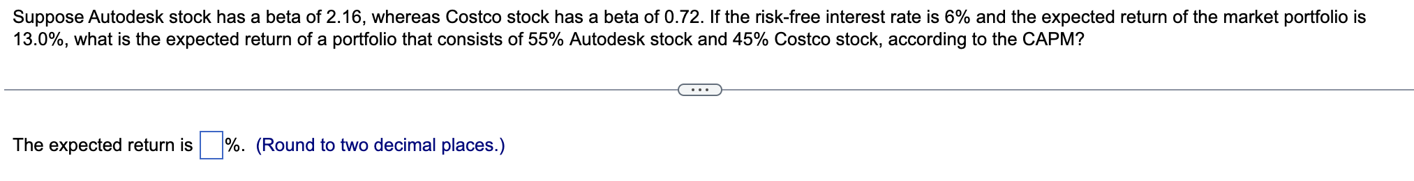 Solved Suppose Autodesk stock has a beta of 2.16 , whereas | Chegg.com