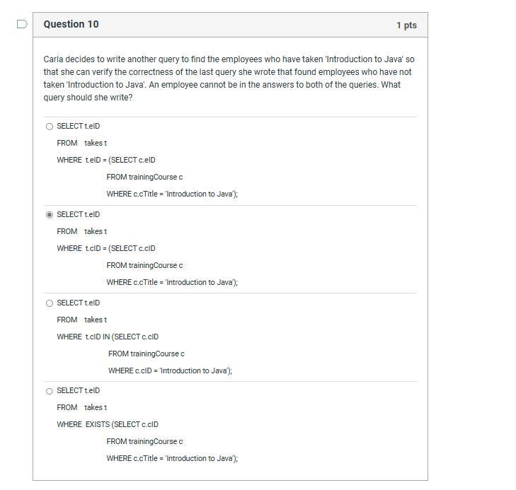 Solved Question 10 1 pts Carla decides to write another | Chegg.com