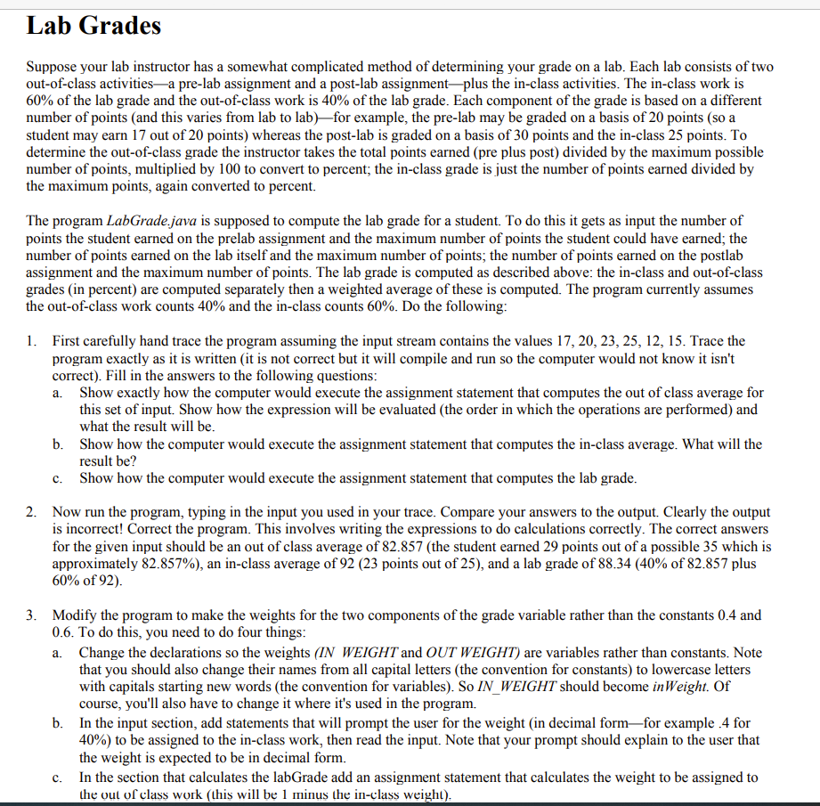 Solved Lab Grades Suppose your lab instructor has a somewhat | Chegg.com