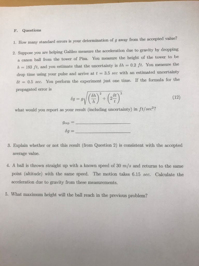 Solved F. Questions 1. How many standard errors is your | Chegg.com