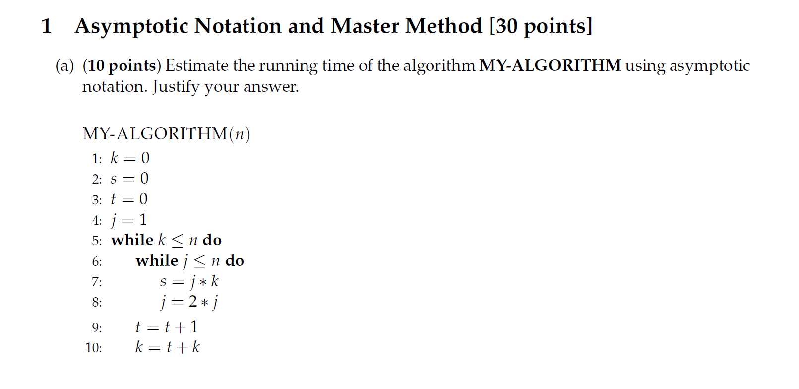 Solved 1 Asymptotic Notation and Master Method [30 points] | Chegg.com