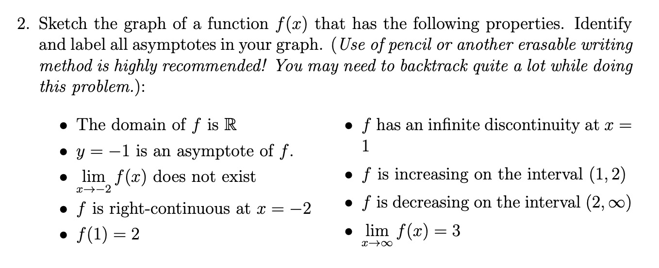 Solved 2. Sketch the graph of a function f(x) that has the | Chegg.com Solved 2. Sketch the graph of a function f(x) that has the | Chegg.com