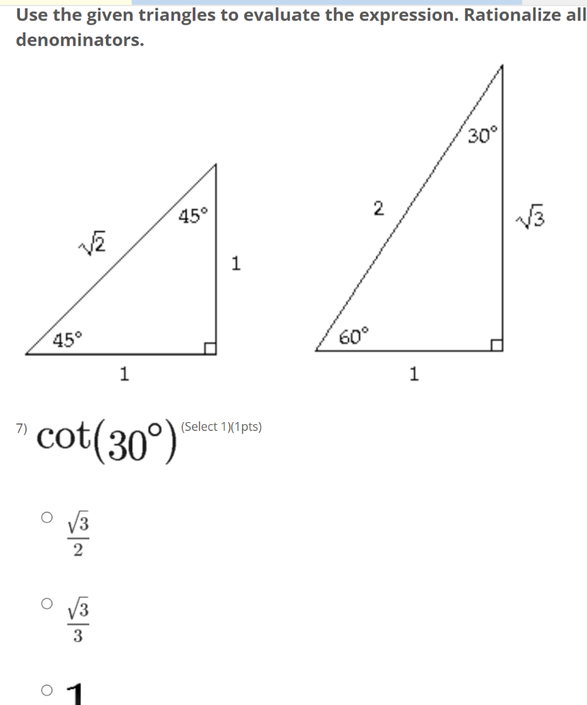 Solved Use the given triangles to evaluate the expression. | Chegg.com