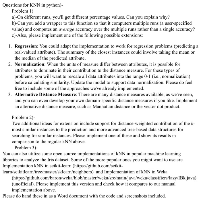 Questions for KNN in python)- Problem 1) a)-On | Chegg.com