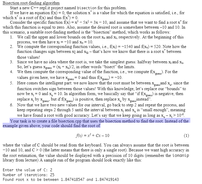 Solved Bisection Root Finding Algorithm Start A New C