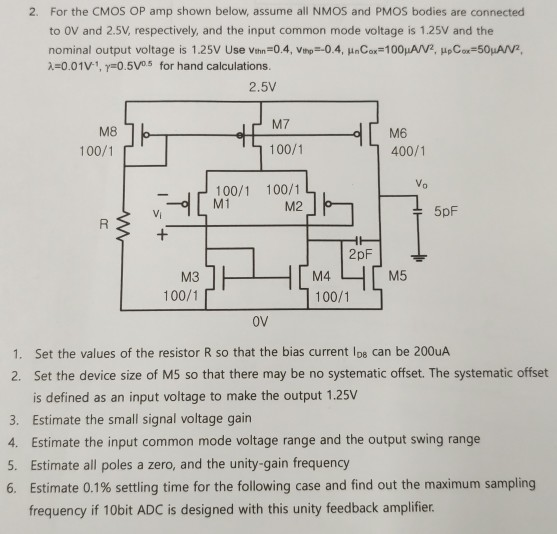 2. For the CMOS OP amp shown below, assume all NMOS | Chegg.com