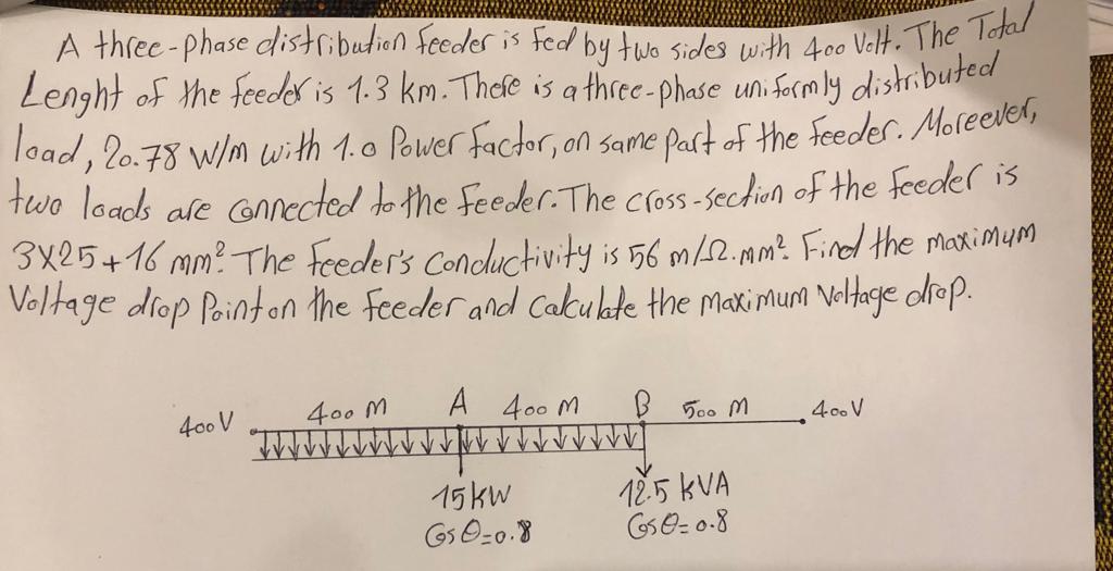 Solved A three-phase distribution feeder is fed by two sides | Chegg.com