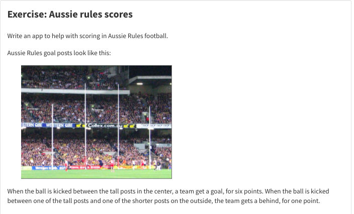 Solved Write an app to help with scoring Aussie Rules | Chegg.com