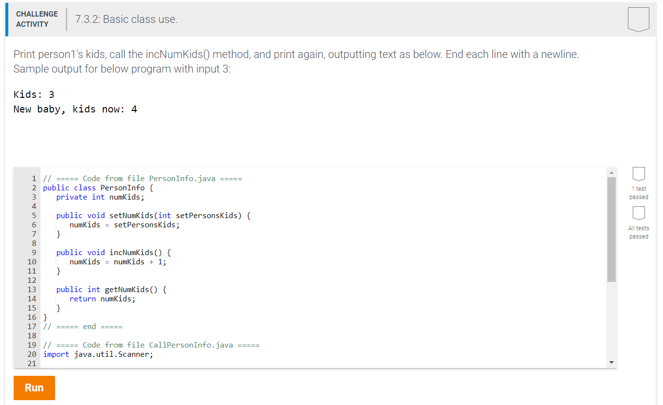 Solved CHALLENGE ACTIVITY 7.3.2: Basic class use. Print | Chegg.com