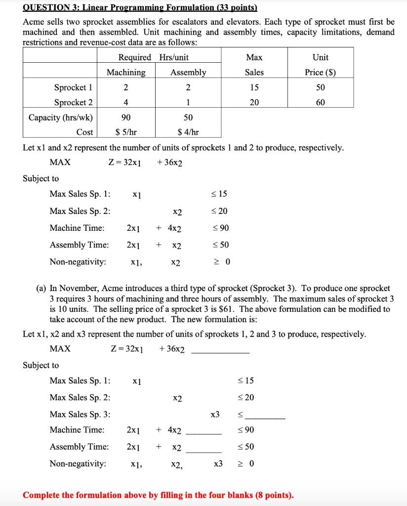 Solved QUESTION 3: Linear Programming Formulation (33 | Chegg.com