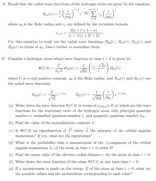 Solved Recall that the radial wave functions of ﻿the | Chegg.com
