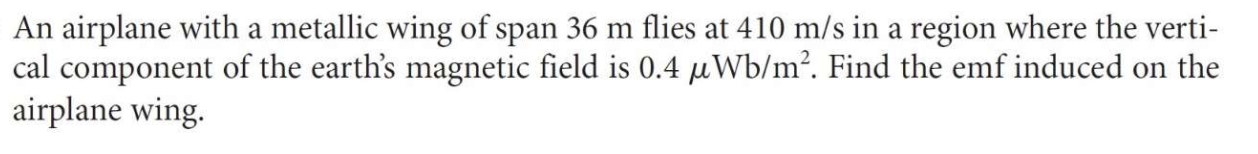 Solved An airplane with a metallic wing of span 36 m flies | Chegg.com