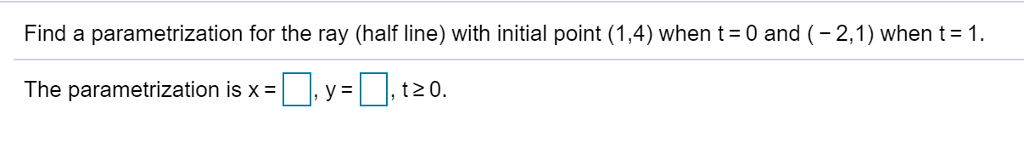 Solved Find a parametrization for the ray (half line) with | Chegg.com