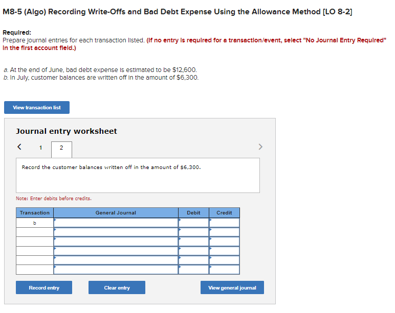 Solved M8-5 (Algo) Recording Write-Offs and Bad Debt Expense | Chegg.com