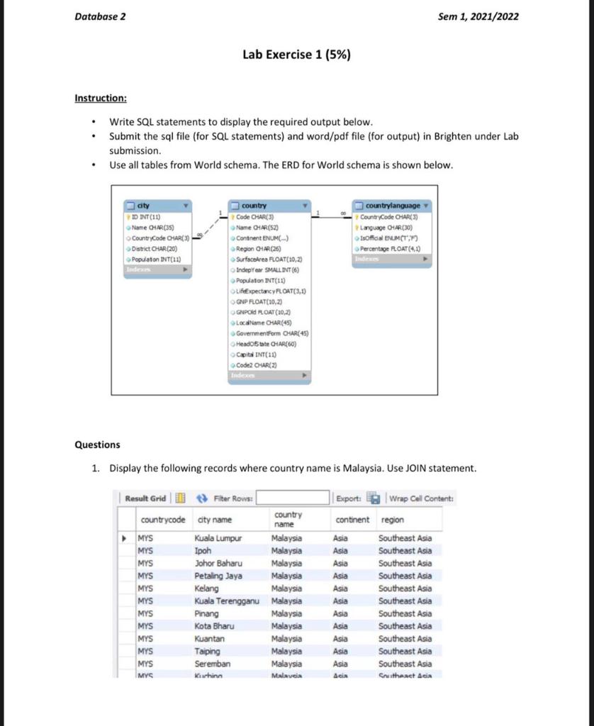 Solved Database 2 Sem 1 20212022 Lab Exercise 1 5 