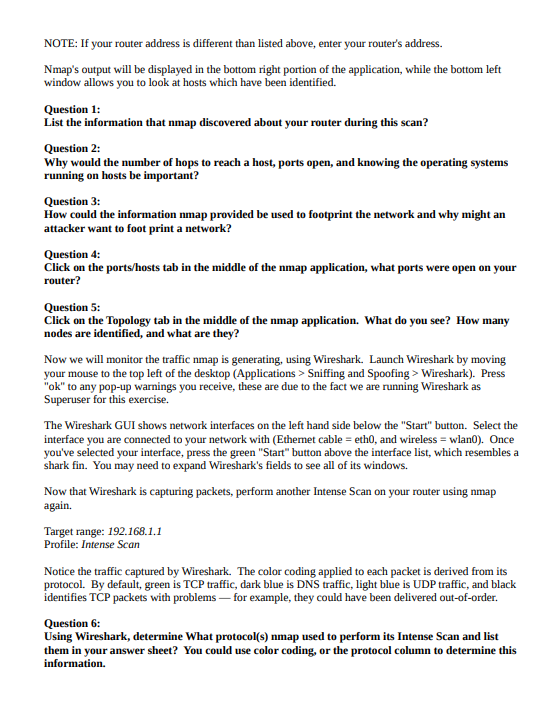 Solved --Wireshark and nmap exercise The goal of this | Chegg.com