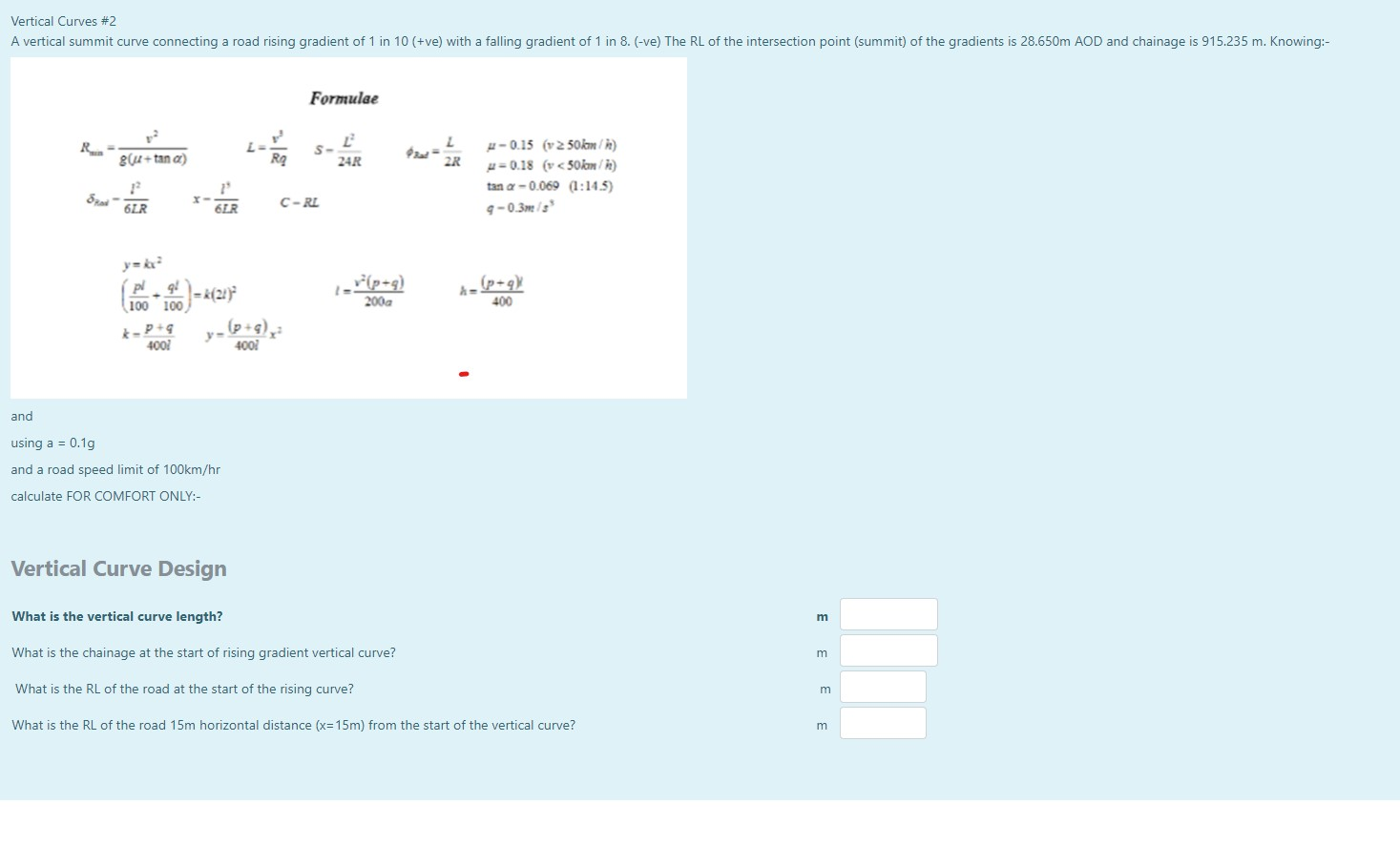 Solved Vertical Curves #2 A vertical summit curve connecting | Chegg.com