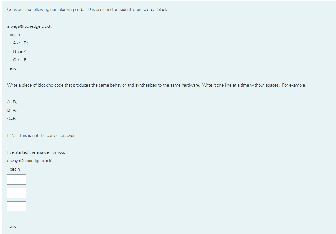 Solved Consider The Following Non Blocking Code D Is 