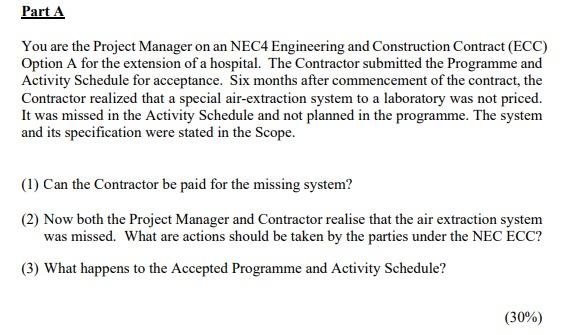 Solved Part A You are the Project Manager on an NEC4 | Chegg.com