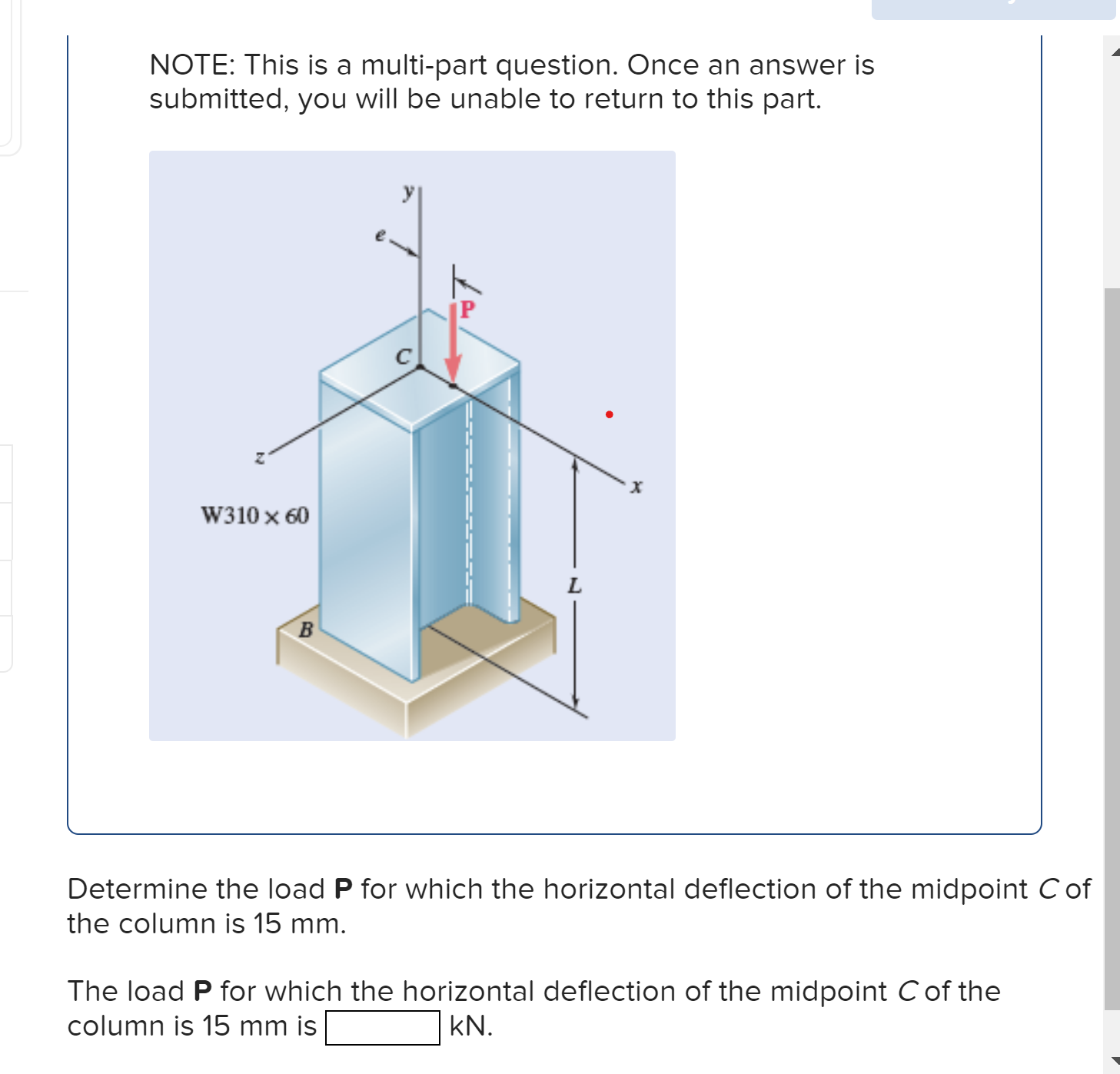 Solved An axial load P is applied at a point located on the | Chegg.com