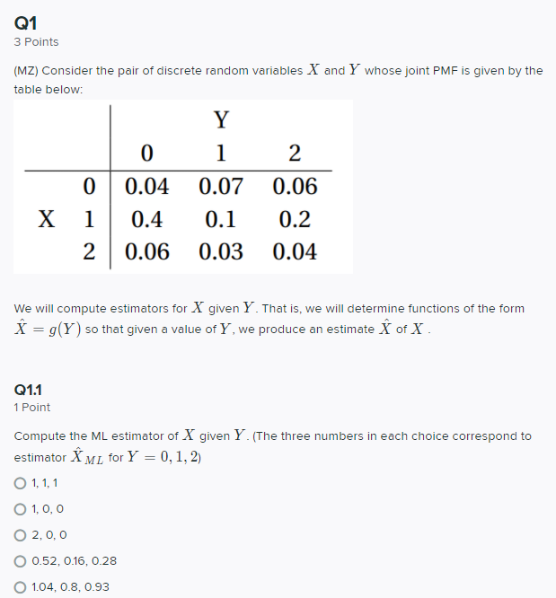 Solved Q1 3 Points (MZ) Consider the pair of discrete random | Chegg.com