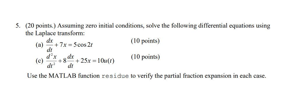 Solved (20 points.) Assuming zero initial conditions, solve | Chegg.com