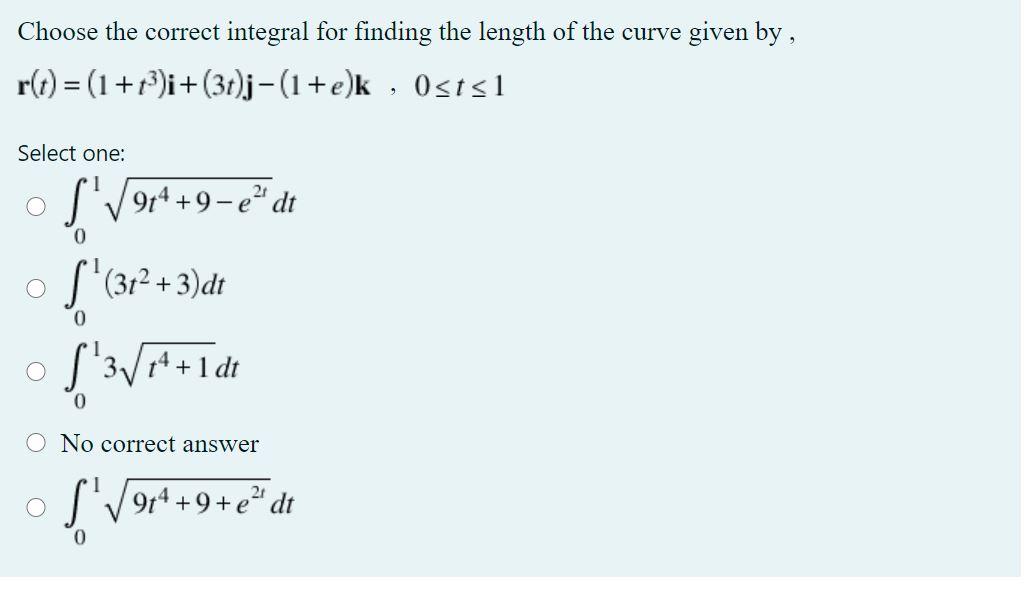 Solved Choose the correct integral for finding the length of | Chegg.com