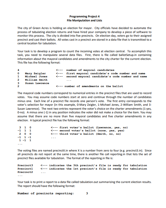 Programming Project 4 File Manipulation and Lists The | Chegg.com