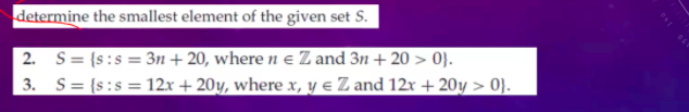 Solved determine the smallest element of the given set S. 2. | Chegg.com