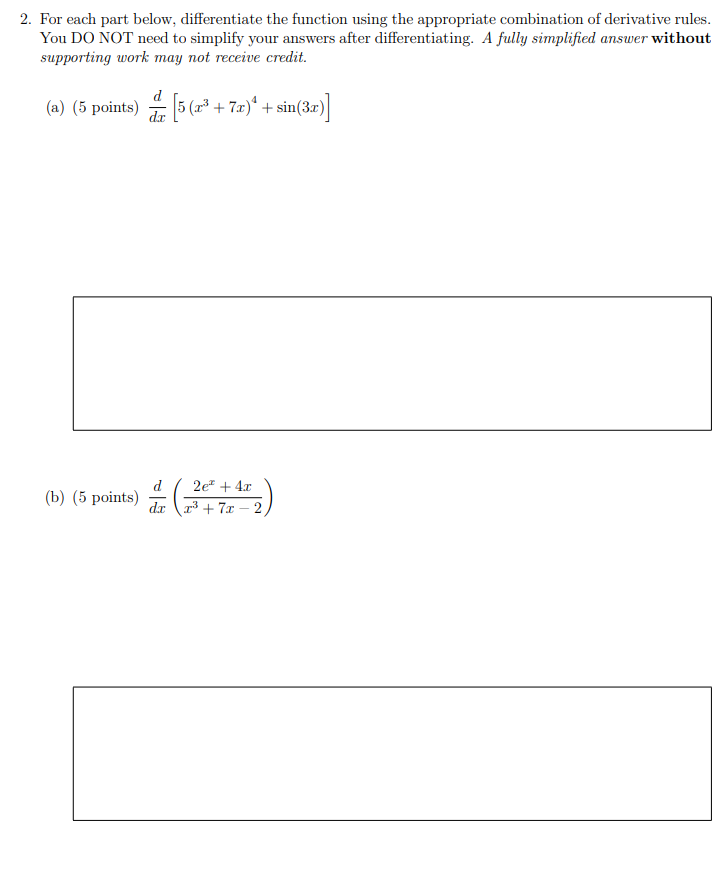 Solved 2. For each part below, differentiate the function | Chegg.com