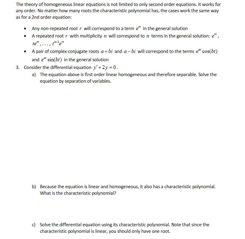 Solved The theory of homogeneous linear equations is not | Chegg.com
