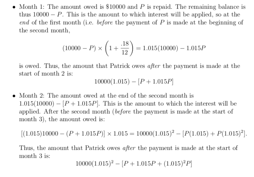 Solved . Month 1: The amount owed is $10000 and P is repaid. | Chegg.com