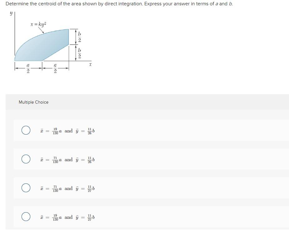 Solved Determine the centroid of the area shown by direct | Chegg.com