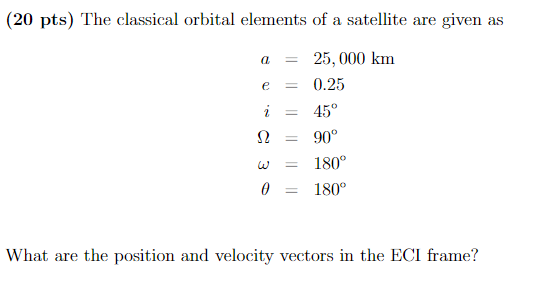 Solved (20 pts) The classical orbital elements of a | Chegg.com