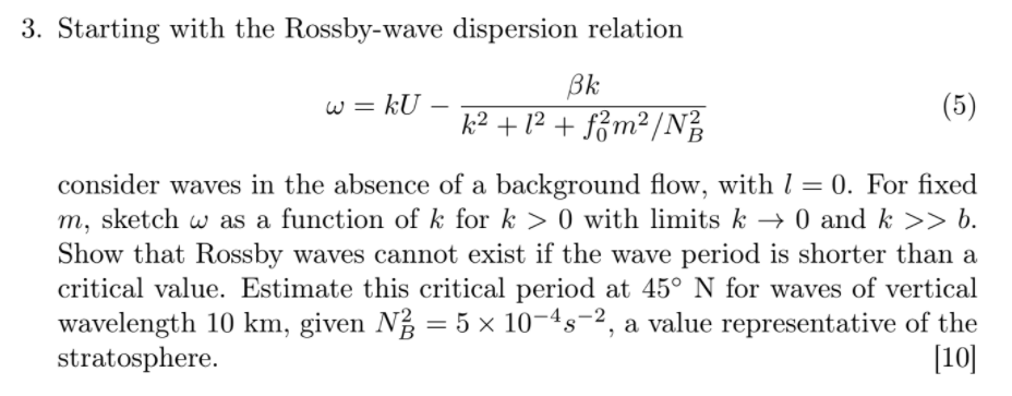 3. Starting with the Rossby-wave dispersion relation | Chegg.com