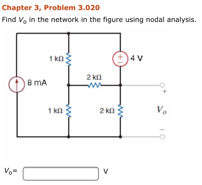 Solved Chapter 3, Problem 3.020 Find Vo in the network in | Chegg.com