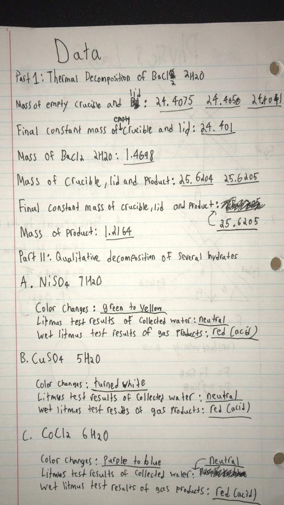 Solved Data Part 1: Thermal Decomposition of Back 2420 ud | Chegg.com