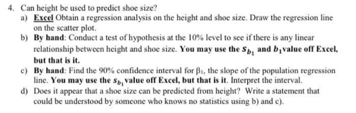 Solved Can height be used to predict shoe size? a) Excel | Chegg.com