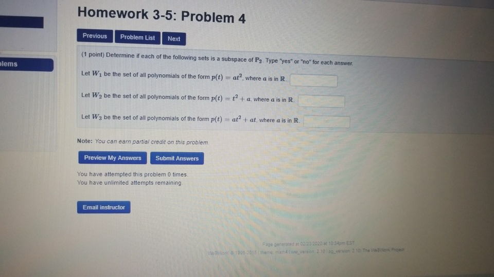 Solved Homework 3-5: Problem 4 Previous Problem List Next (1 | Chegg.com