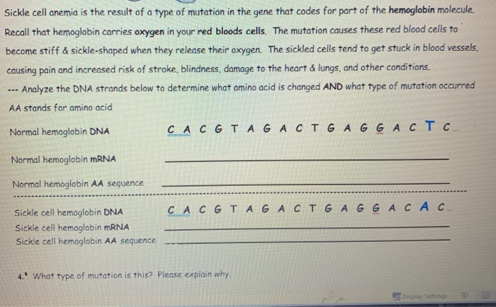 Solved Sickle cell anemia is the result of a type of | Chegg.com