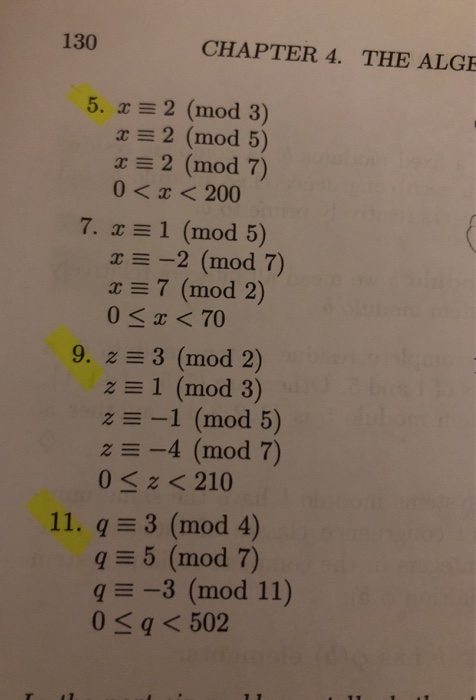Solved 130 CHAPTER 4. THE ALGE 5. 2 (mod 3) r 2 (mod 5) x 2 | Chegg.com