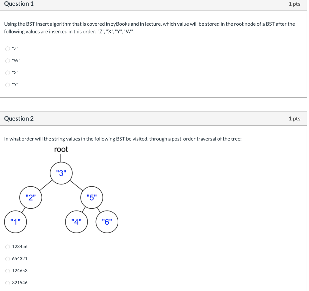 Solved Question 1 1 pts Using the BST insert algorithm that | Chegg.com