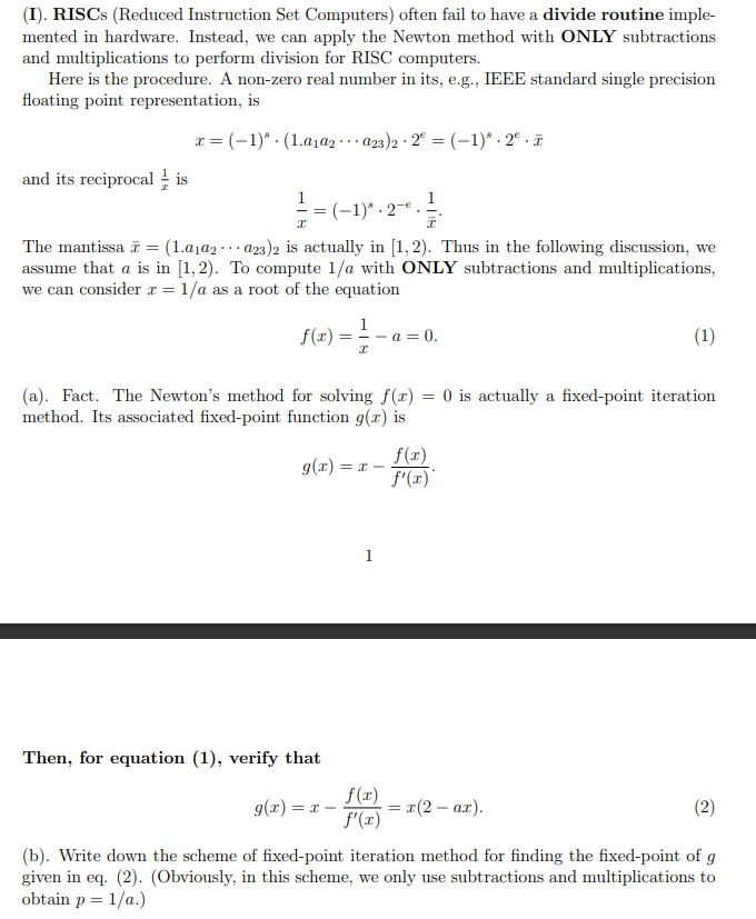 Solved (I). RISCs (Reduced Instruction Set Computers) often | Chegg.com