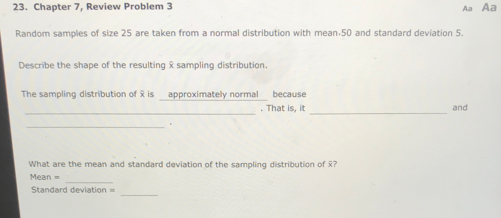 Solved 23. Chapter 7, Review Problem 3 Aa Aa Random samples | Chegg.com